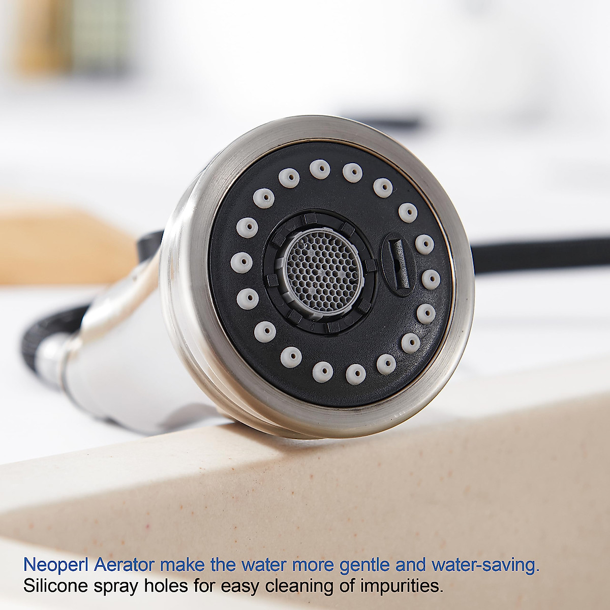 Kitchen Faucet Spray Head Replacement - Pull Down Faucet Sprayer Head with 9 Adapters, 3-Function Kitchen Sink Faucet Head, Replacement Pull Out Faucet Head, Brushed Nickel