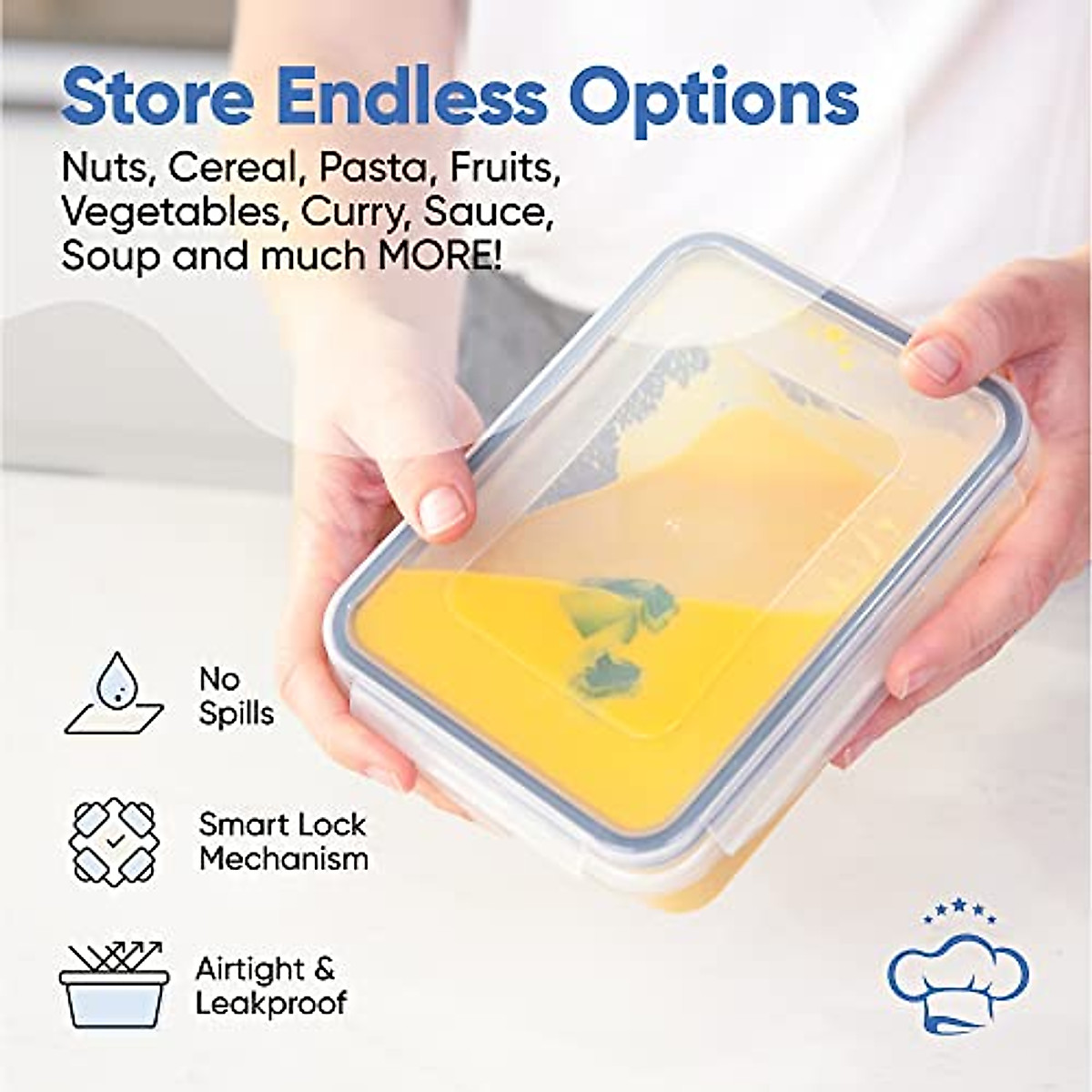 32 Piece Food Storage Containers Set with Easy Snap Lids (16 Lids + 16 Containers) - Airtight Plastic Food Containers for Pantry & Kitchen Organization - For Meal Prep, Home Essentials & Leftovers