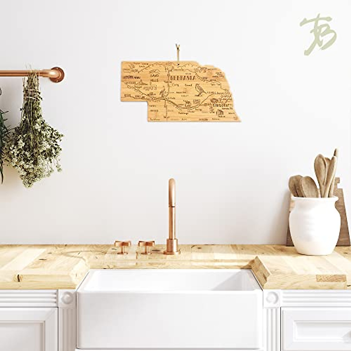 Totally Bamboo Destination Nebraska State Shaped Serving and Cutting Board, Includes Hang Tie for Wall Display