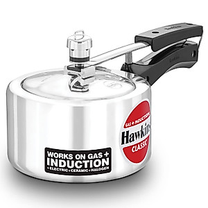 Hawkins Classic 1.5 Liter inner lid aluminum pressure cooker, induction cooker, wide design pan cooker, best cooker, silver (ICL15 (1.5 Liter))
