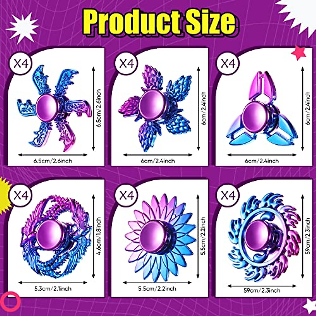 24 Pcs Cool Fidget Spinners Metal Looking Fidget Spinner Toy Finger Spinners Fidget Toy Pack Stress Relief Hand Spinner for Adults Teens Anxiety Party Favor Stocking Goodie Bag Stuffers Gift