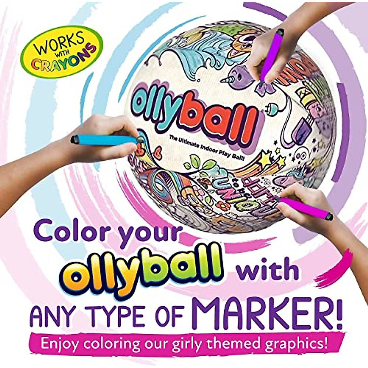 Ollyball Girl Power! The Ultimate Indoor Colorable Play Ball for Kicking and Coloring in The House! (Girl Power! Eco Pak (2 Pack))