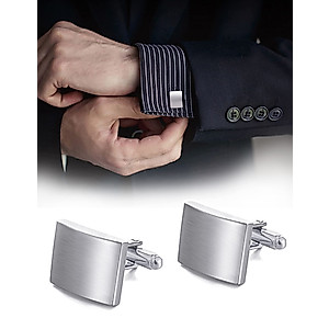 Ofeiyaa 6 Pairs Cufflinks Classic Striped Square Rectangle Cufflinks Set for Men