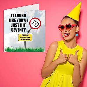 Funny 70th Birthday Cards for Men Woman - Just Hit Seventy - Happy Birthday Card for Dad Mom Brother Sister Grandpa Nanny Grandma Uncle Aunt, 5.7 x 5.7 Inch Joke Bday Greeting Cards