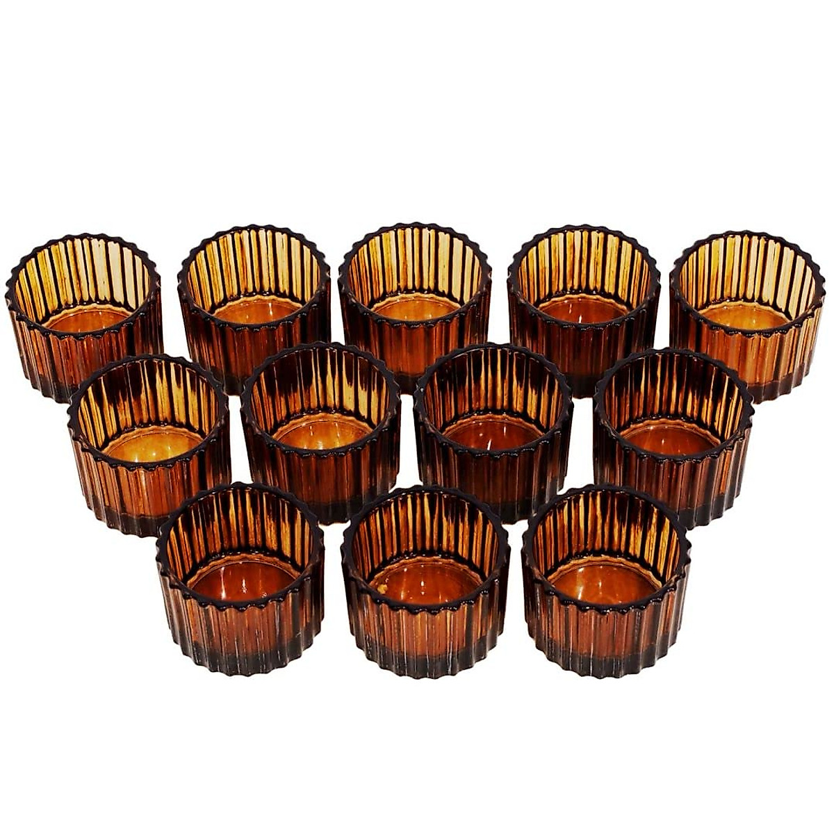 VOHO Amber Tealight Candle Holder Set of 12, 2'' x 1.4'' Glass Brown Small Votive Candle Holders Home Decoration, Clear Tealight Candles Holder for Table Centerpieces and Wedding Decor