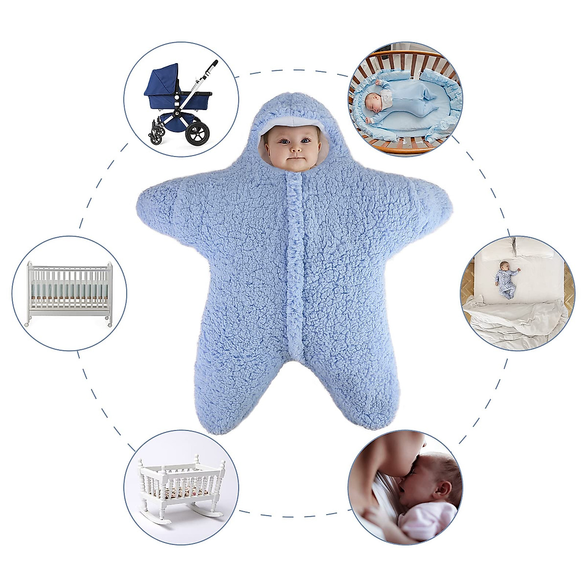 Unisex Baby Wearable Sleeping Bag Cashmere Cotton Starfish Fleece Newborn Wrap Blanket Sack Dibiao Breathable Bag Sleeper for 0-6 Months Baby Boys Girls (vlight Blue)