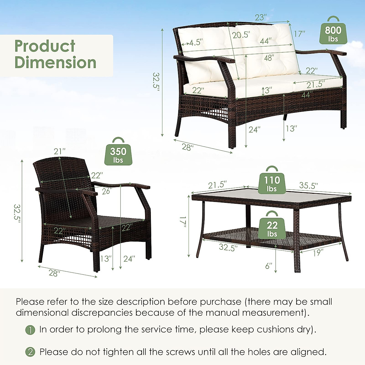 Tangkula 4 Pieces Outdoor Rattan Furniture Set, Patiojoy Outdoor Wicker Sofa Set with Tempered Glass Coffee Table, Loveseat, 2 Single Sofas, Sectional Sofa Set with Waterproof Cover