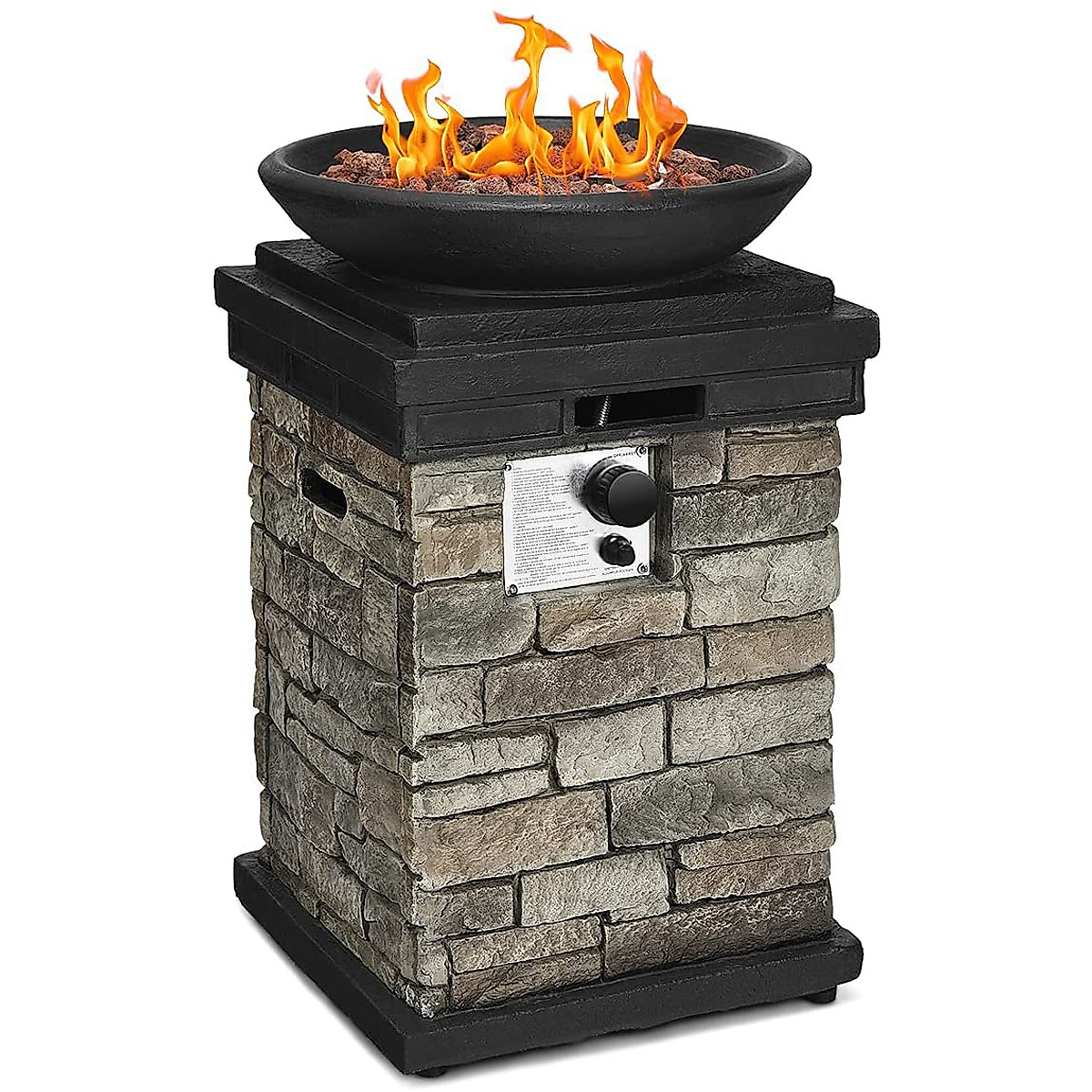 ARLIME Outdoor Propane Burning Fire Bowl, Propane Firebowl Column Realistic Look Firepit Heater, 40,000 BTU Outdoor Gas Fire Pit with Free Lava Rocks, Fits 20lb Tank Inside, Raincover