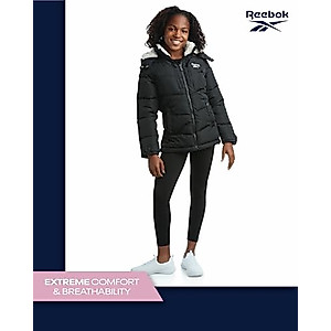 Reebok Girls Winter Jacket - Heavyweight Quilted Puffer Parka Coat - Weather Resistant Ski Jacket for Girls (4-12), Size 14-16, Black
