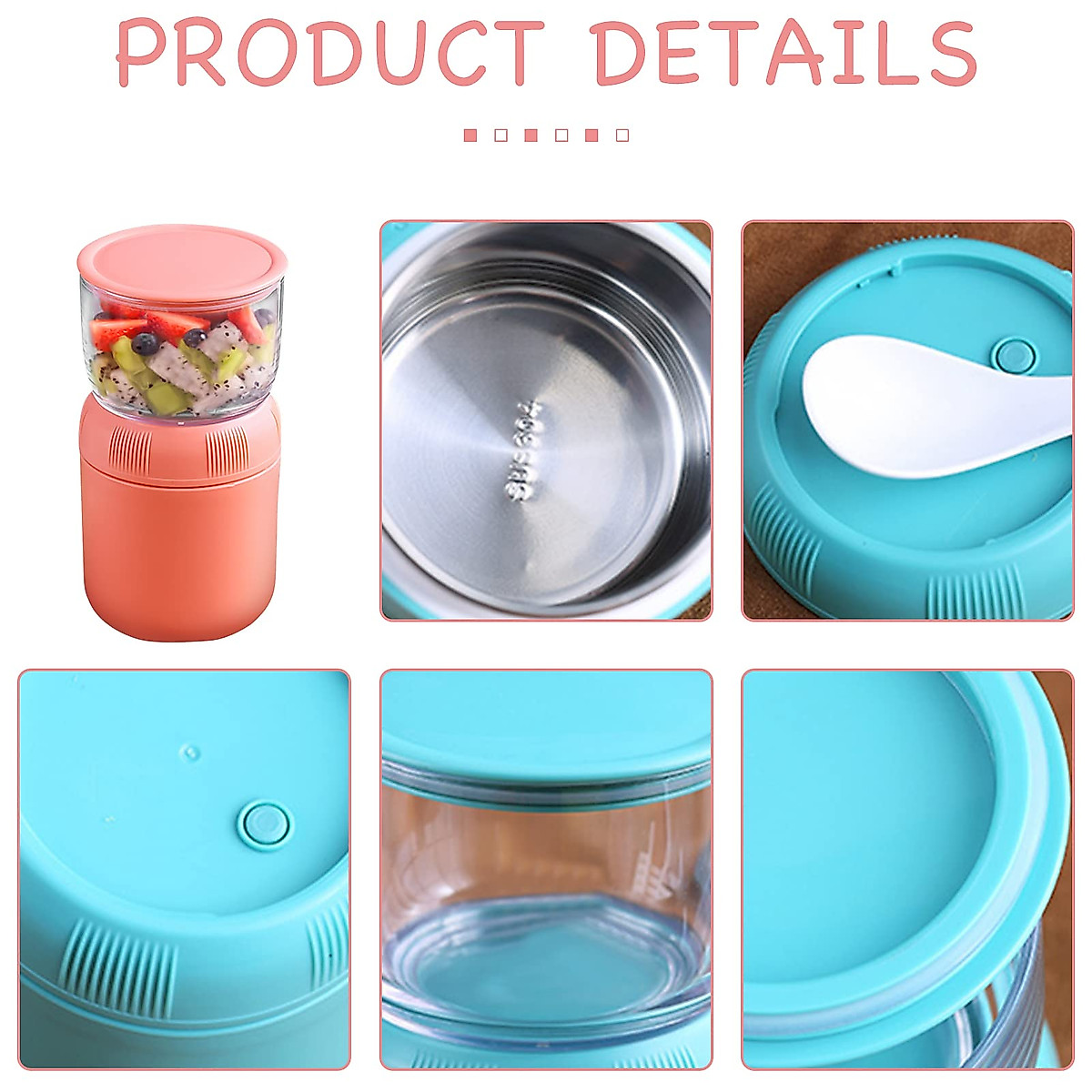 Pack of 3 Overnight Oats Containers with Lids and Spoon,430 ml + 330 ml 2-Tier Yogurt and Milk Cups,Leak-proof 2 in 1 Travel Cereal and Milk Container Cups for Fresh Meals Children Snack Pot (Pink,Blue,Green,3pcs)