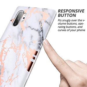 SURITCH Galaxy Note 10 Plus Case, Natural Marble, Built-in Screen Protector, Full-Body Shockproof Rugged Bumper - Gold