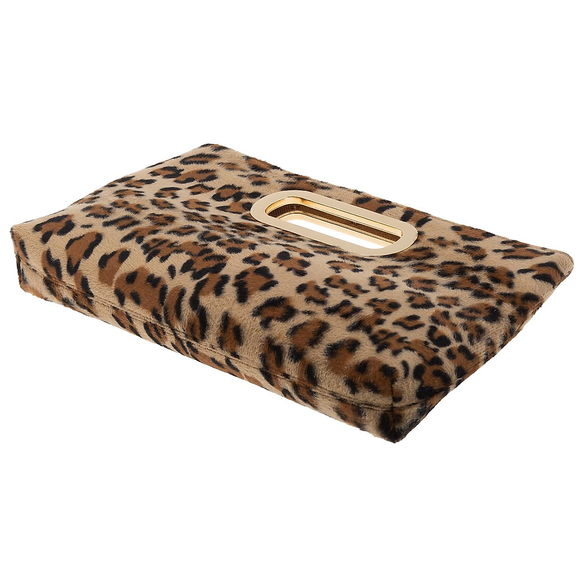 Leopard Print Faux Fur Top Handle Clutch, Mustard