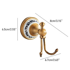 PEONYBATH Antique Bronze Brass Bath Towel Hooks, Wall Mounted Bathroom Hardware Accessories,Porcelain Design