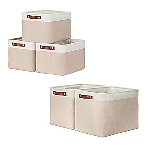 DULLEMELO Collapsible Bundle Baskets 3 Medium Baskets 15"x11"x9.5" + 2 Large Baskets 16"x12"x12"（White&Khaki)