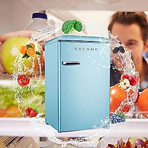 Galanz GLR33MBER10 Retro Compact Refrigerator, Single Door Fridge, Adjustable Mechanical Thermostat with Chiller, Blue, 3.3 Cu Ft