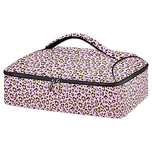 Kcldeci Insulated Thermal Food Carrier Insulated Casserole Carrier for Hot or Cold Food,Pink and Yellow Leopard Insulated Tote Bag for Potluck Cookouts Parties Picnic,Lasagna Lugger