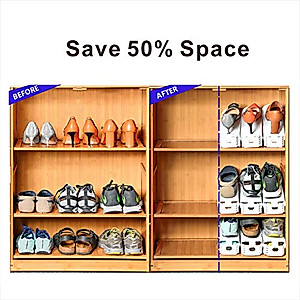 Yashong Shoe Slots Organizer, 12PCS Adjustable Double Layer Stack Shoe Rack, 50% Space-Saving Storage Rack Holder, White