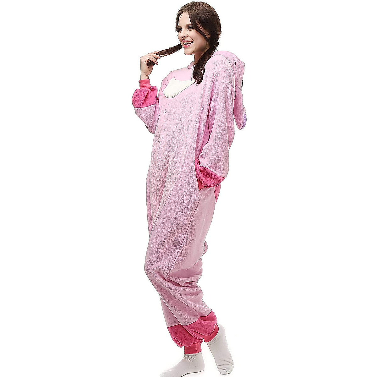 HAPPY LIVES Adult Women Onesie Pajama Halloween Costumes for Adult and Teenagers (Pink Stitch, X-Large)