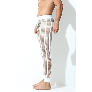 Men's Mesh Fishnet Pants See Through Drawstring Long Lounge Pajamas Muscle Leggings Underpants Underwear Sleepwear Openwork Netted Leggings Loose Bottoms