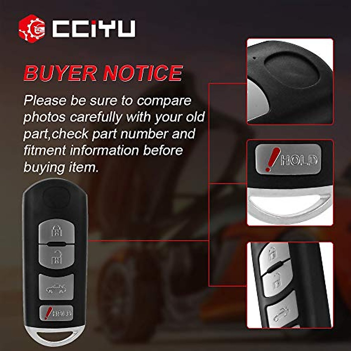 cciyu X 2 Flip Key Fob (SHELL CASE) 4 buttons Replacement for 13 14 15 16 17 for Mazda 3 6 Series with FCC SKE13D
