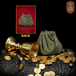 Mythrojan Medieval Jewelry Belt Pouch LARP Renaissance Waist Bag with Adjustable Strap, Suede Leather for Cosplay and Historical Reenactments - Dark Green