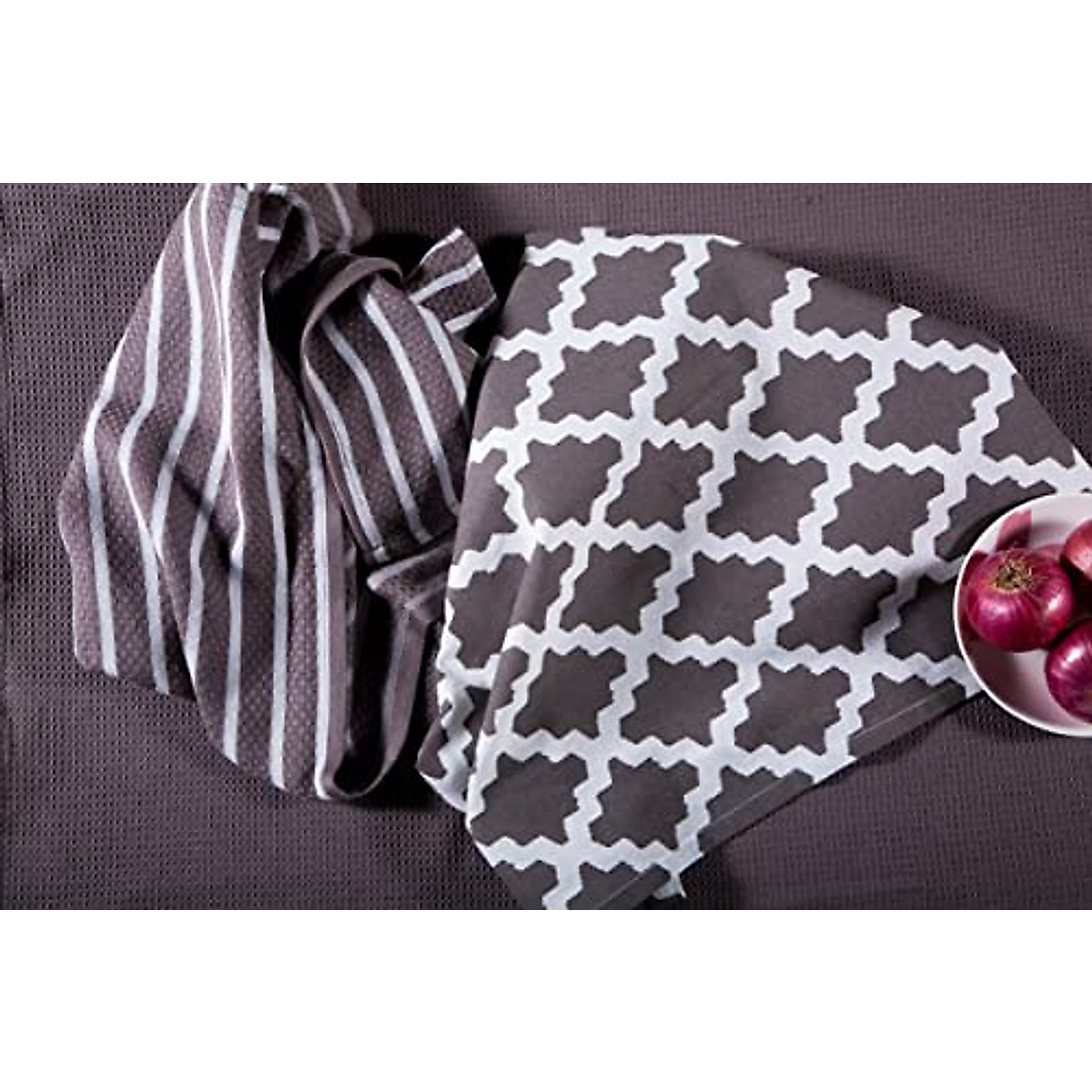 FRENCH BREAD Premium Kitchen Towels Set With Hang Loop - Pack of 5 Cotton Dish Towels for Drying Dishes, 18”x 26”, Absorbent Tea Towels, Dish Towels for Kitchen, Quick Drying Kitchen Towel Set - Gray