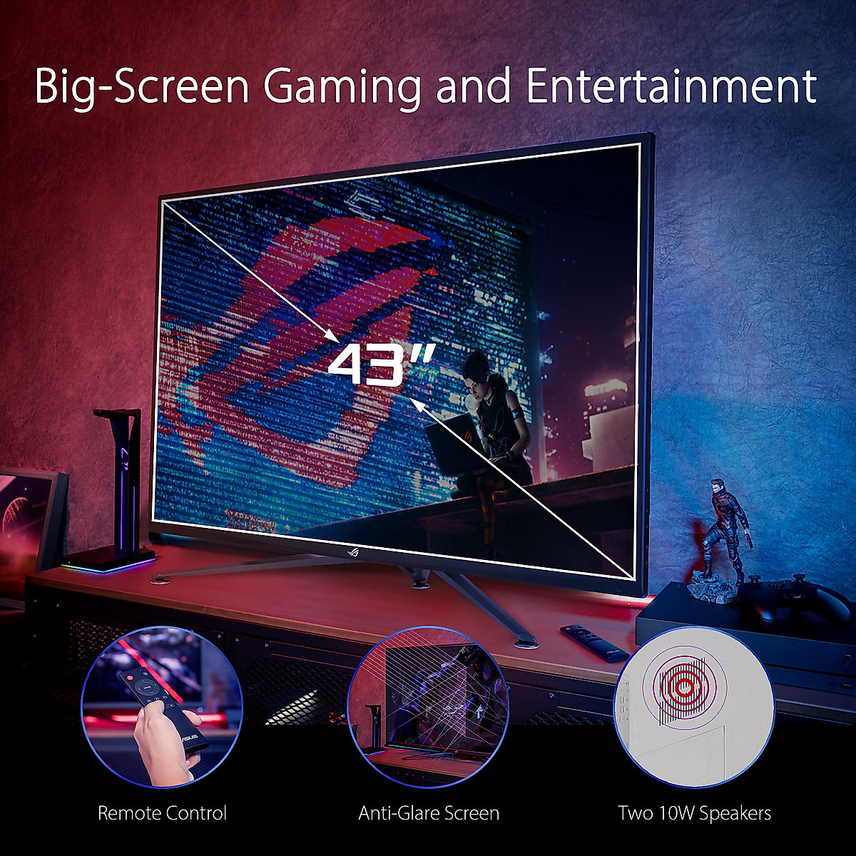 ASUS ROG Strix 43-inch 4K HDR DSC Gaming Monitor (XG43UQ) - UHD (3840 x 2160), 144Hz, 1ms, HDMI 2.1 (Renewed)