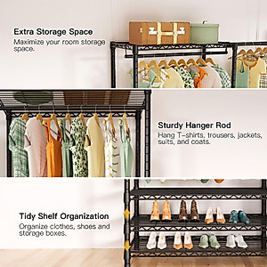 Ulif E11 Heavy-Duty Garment Rack, Metal Freestanding Clothes Rack and Closet Storage Organizer System with 8 Shelves and 4 Hanger Rods, (73.2 - 97.6)"W x 14.5"D x 71.2"H, Load 962 LBS, Black