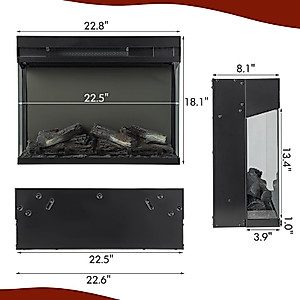 Tangkula 23-Inch 3-Sided Electric Fireplace Insert with Remote Control, 1500W Fireplace Heater with Thermostat, Adjustable Brightness, 8H Timer, Overheat Protection