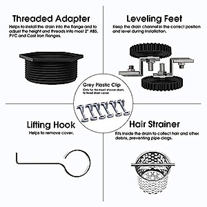 USHOWER 24-Inch Linear Shower Drain with Reversible 2-in-1 Tile Insert Cover, SUS304 Stainless Steel, Includes Hair Strainer, Brushed Nickel