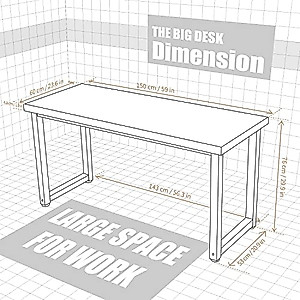 TOPSKY 59" Big Large Computer Office Desk 1.88" Thickness Desktop (White Marble Texture)