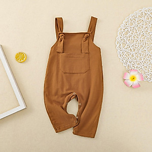 Aruzig Baby Boys Clothes for Gentleman Outfits Infant Boy Girl Suspender Pants Onepiece Jumpsuit Pocket Outfit (Brown, 6-12 Months)