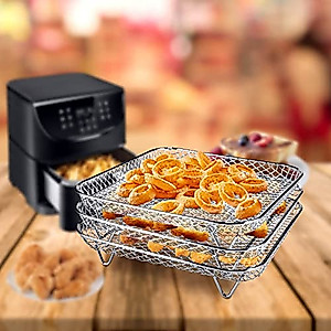 3 Pcs Air Fryer Rack, 8" Stackable Square Stainless Steel Racks, Fits 4.2QT-5.8QT Air Fryer, Compatible with Instant Vortex, Philips, COSORI Air Fryer, Dehydrator Rack Air fryer Accessories (Silver)