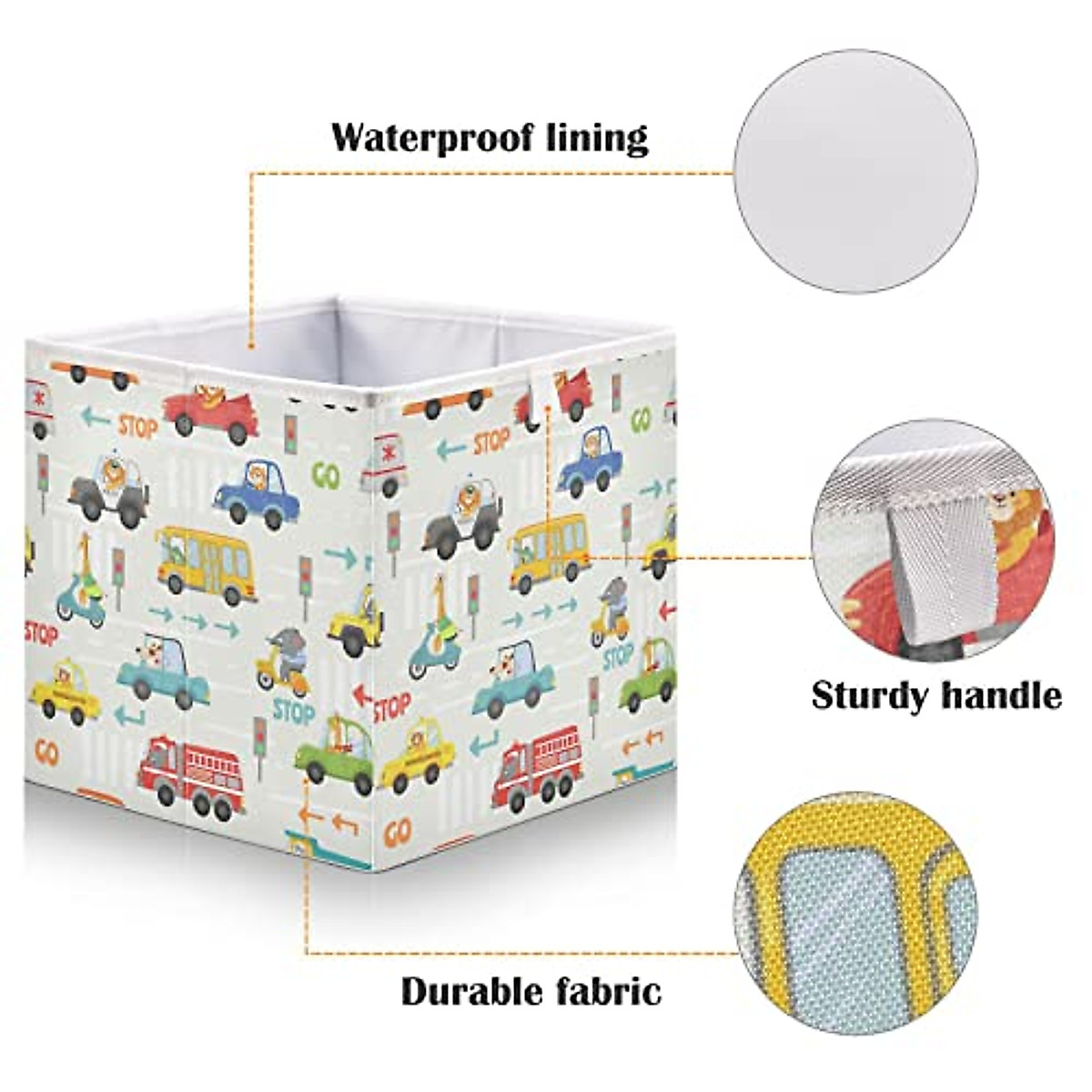 Kigai Cartoon Cars Cube Storage Bin, 11x11x11 in Collapsible Fabric Storage Cubes Organizer Portable Storage Baskets for Shelves, Closets, Laundry, Nursery, Home Decor