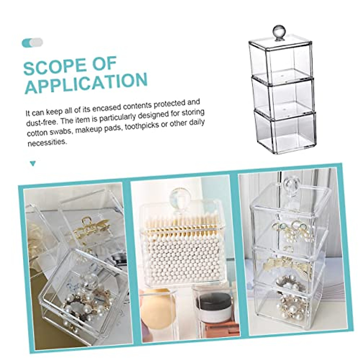 Beatifufu 1 Set Storage Box Makeup Container Storage Container with Lid Clear Container Q- Tip Holder Bathroom Vanity Jars Bathroom Jar Toothpick Organizer Makeup Cotton Box Cotton Pad Box