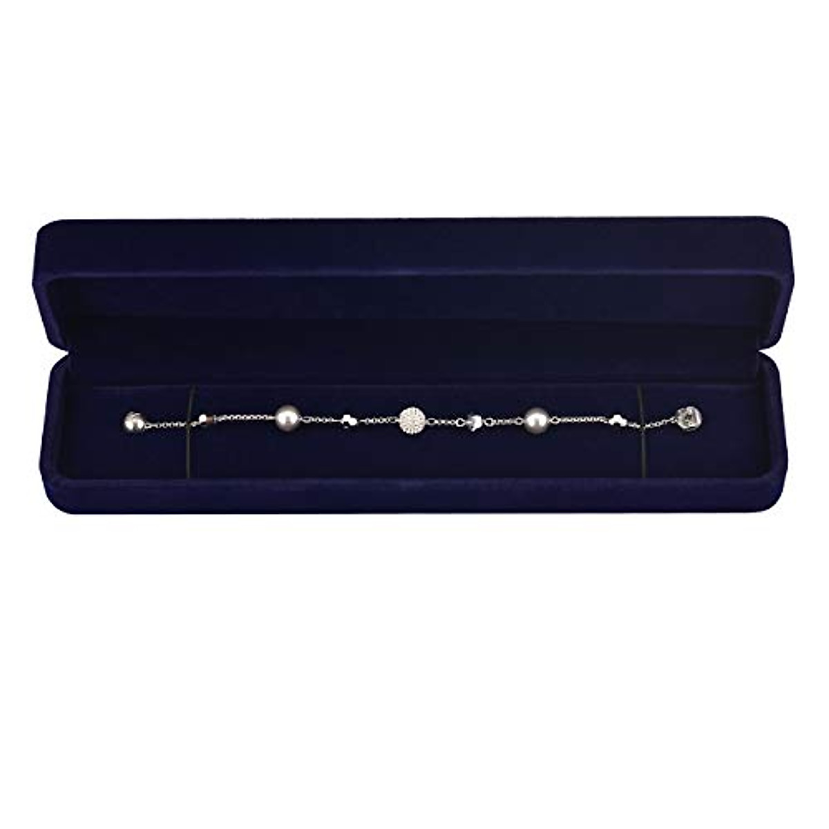 Cosmos Blue Color Velvet Bracelet Chain Gift Box Jewelry Box, with 1 Pc Marble Pattern Storage Bag