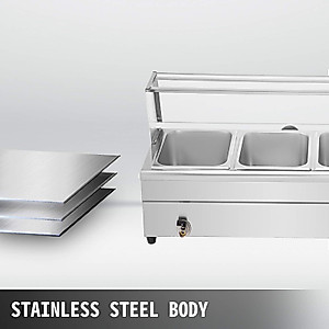 VEVOR 110V Bain Marie Food Warmer 8 Pan x 1/2 GN,Food Grade Stainelss Steel Commercial Food Steam Table 6-Inch Deep, 1800W Electric Countertop Food Warmer 88 Quart with Tempered Glass Shield