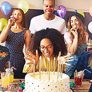 URAQT Birthday Candles, 24 Pcs Metallic Birthday Cake Candles in Holders, 5.1 inch Long Thin Golden Candles Cupcake Candles for Birthday Wedding Baby Shower Party Decoration