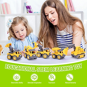 Powerextra STEM Toys for 5 6 7 8 9 Years Old Boys, Take Apart Robot Toys Trucks Set with [Robot Sounds & Flashing Lights]- 5 in 1 Construction Toys for Kids at Age 8-12