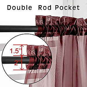 OVZME Living Room Sheer Curtains 96" Length 2 Panels Set for French Door, Christmas Gorgeous Window Decoration for Party & Backdrop & Canopy, Burgundy, Each 42Wx96L