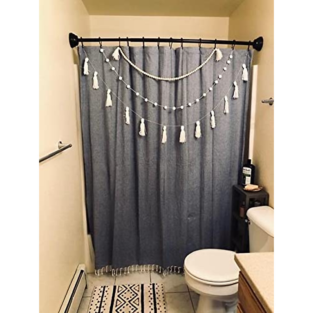 Dahey Wood Bead Garland with Tassels Banner Pom Pom Balls Garlands Decorative Wall Hanging for Boho Home Decor, Baby Shower, Nursery Room, Wedding, Birthday Christmas Party Decorations, 3 Pack