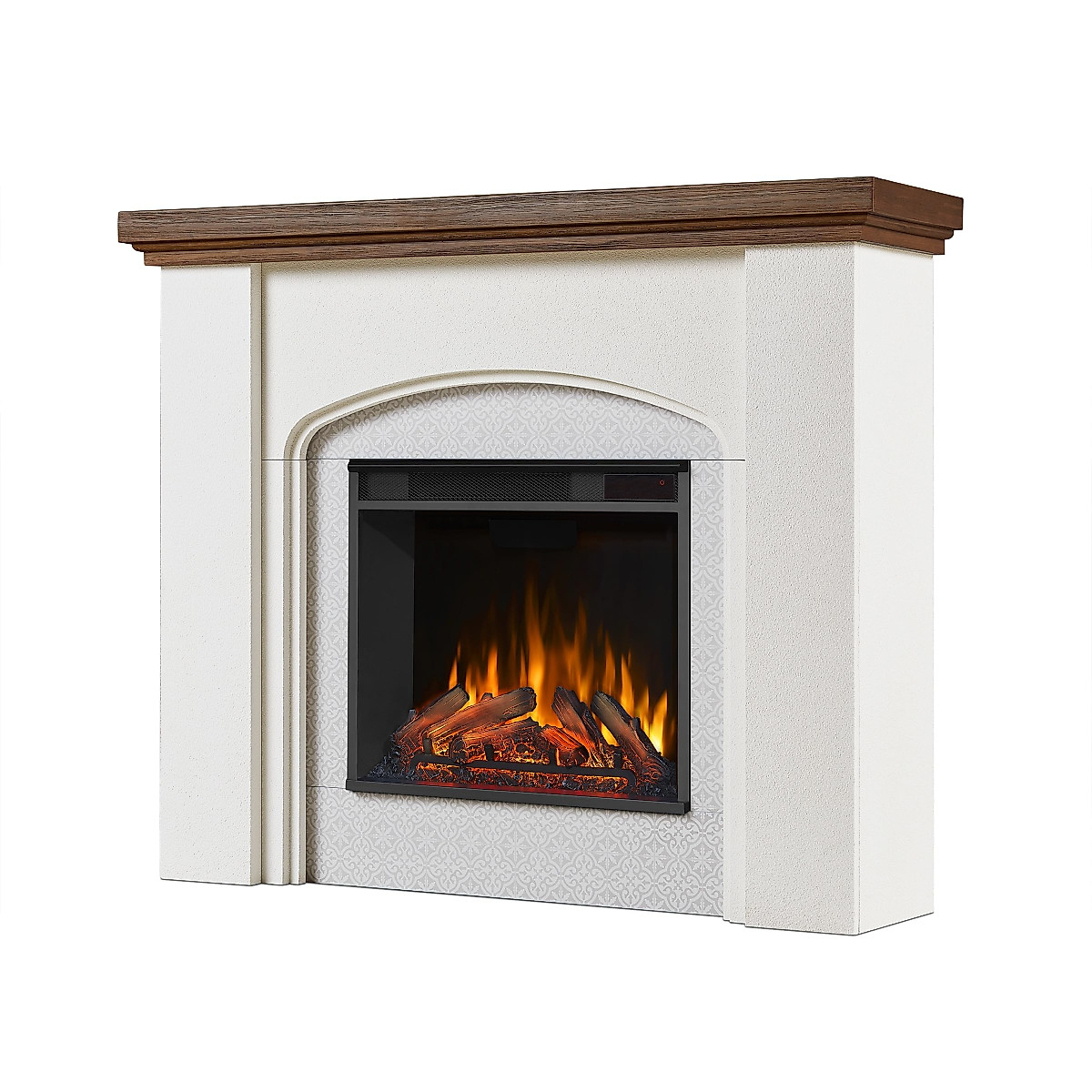 49" Electric Fireplace in White Stucco Beach Country MDF Solid Wood Adjustable Thermostat