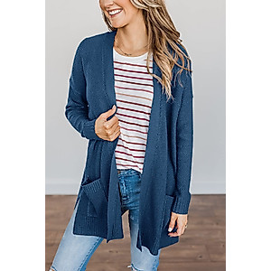 MEROKEETY Women's Soft Waffle Knit Cardigans Long Sleeve Open Front Loose Fall Sweater with Pockets,Teal,XL