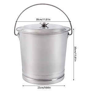KONKENIE 14L Stainless Steel Bucket with Lid & Handle Coffee Tea Water Milk Pail Can Rice Grain Canister Food Storage Bucket Compost Bin Bucket Waste Trash Can for Kitchen Office Hotel Silver (14L)