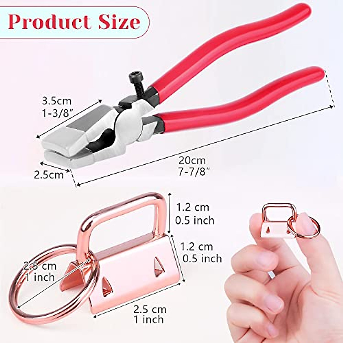 Modacraft Key Fob Hardware, Keychain Hardware Set Includes 60PCS 1 Inch Key Fob Hardware Wristlet Keychain With Key Fob Hardware Pliers Tool for Wrist Strap Key Chain, Lanyard Clasp Hardware