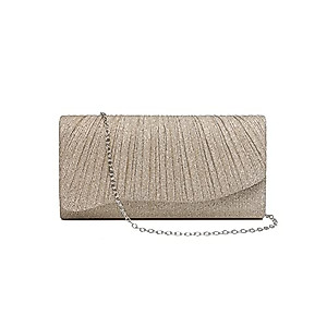 Dreubea Clutch Purse Evening Shoulder Bag for Women, Wedding Party Crossbody Bag with Chain Gold