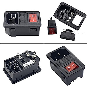 DEVMO 2pcs 10A 250V Rocker Switch Power Socket Inlet Module Plug 5A Fuse Switch with 18 AWG Wiring 3 Pin IEC320 C14 Connected Terminal Crimps and Wires