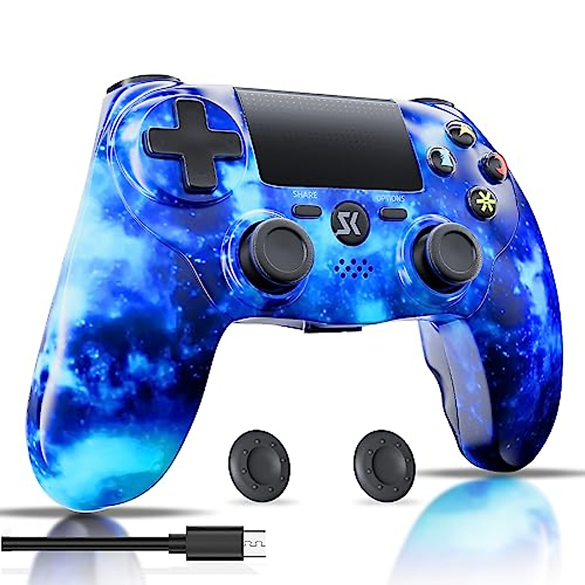 ISHAKO for PS4 Controller Wireless, Controller Gamepad Compatible with Playstation 4/Slim/Pro/PC/Android/Mac with USB Cable,Dual Vibration,6-Axis Motion Control,3.5mm Audio Jack,Multi Touch Pad,Share Button(Blue)