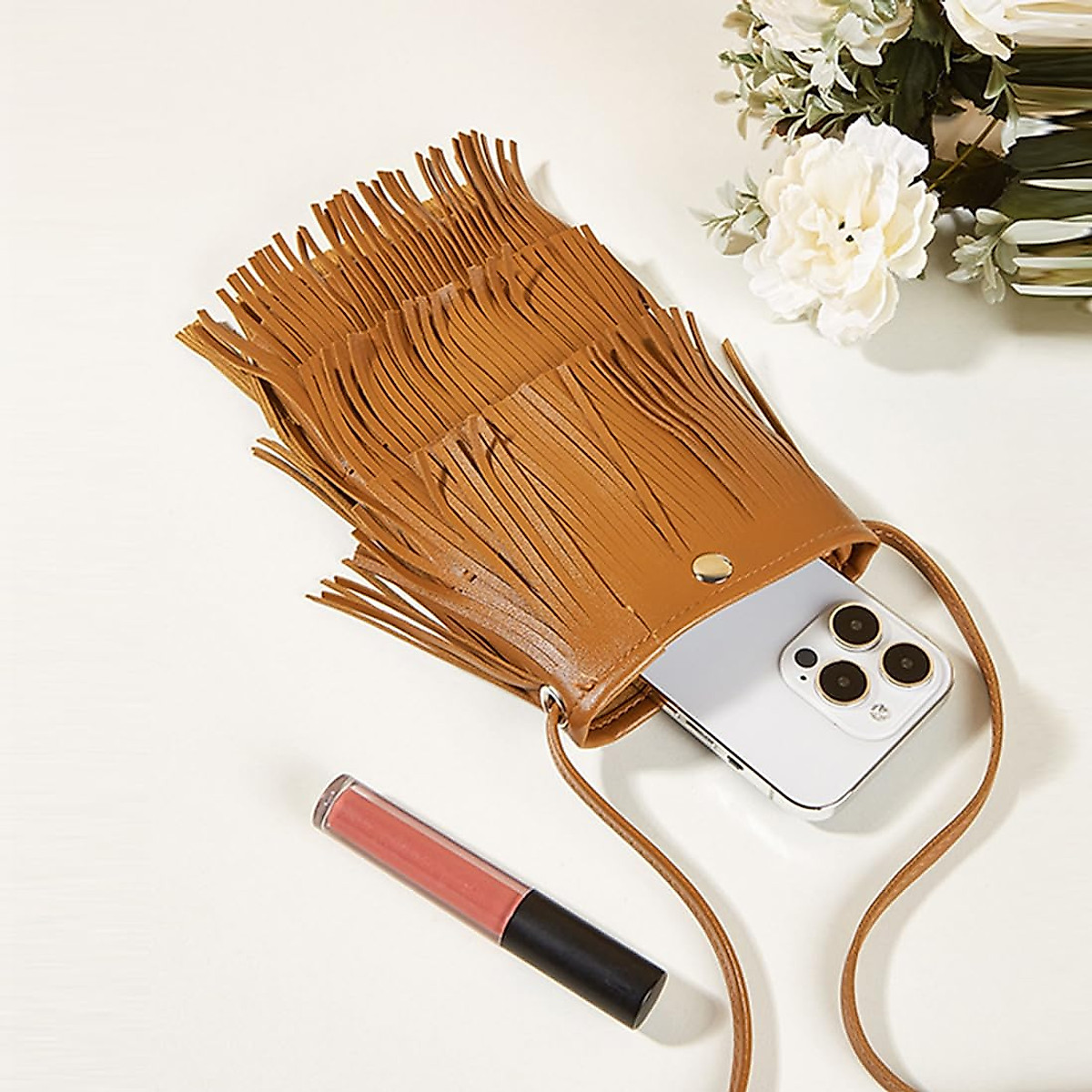 Sunwel Fashion Triple Layers Fringe Cell Phone Bag Mini Tassel Purse Crossbody & Shoulder Bag for Girls Women