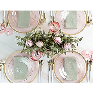 PLASTICPRO Plastic Pro 8 Pack Charger Plates 13 Inch Clear Pink with Gold Rim Plastic Dinner Chargers Heavy Duty Large Serving Platter Reusable Disposable